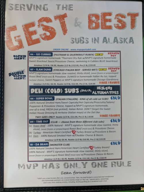 MVP Sports Deli & Eatery menu in Anchorage, Alaska, USA