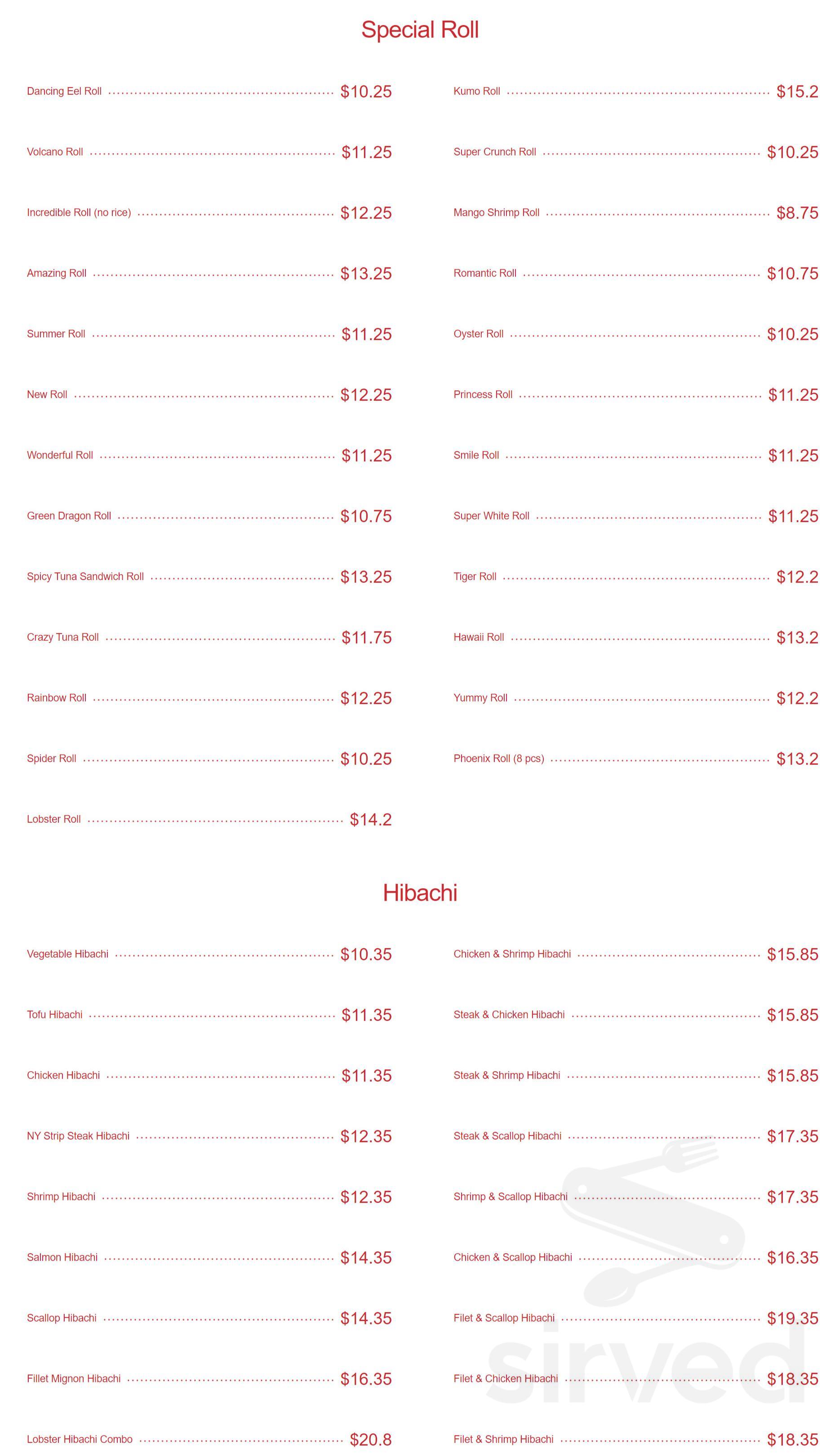 Kumo Asian Garden menu in Cleveland, Tennessee, USA