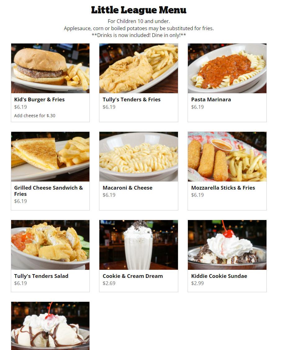 Menu for Tully's Good Times Fairmount in Syracuse, NY | Sirved