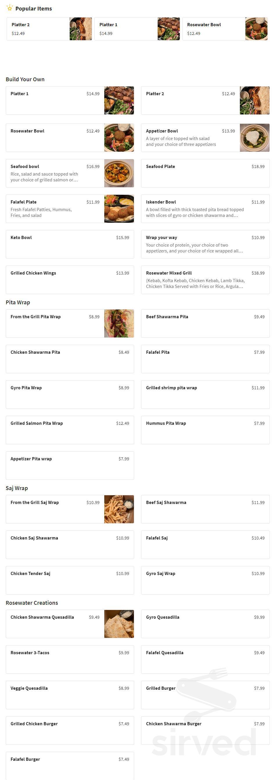 Rosewater Middle Eastern Grill ماء ورد menu in Pittsburgh, Pennsylvania ...