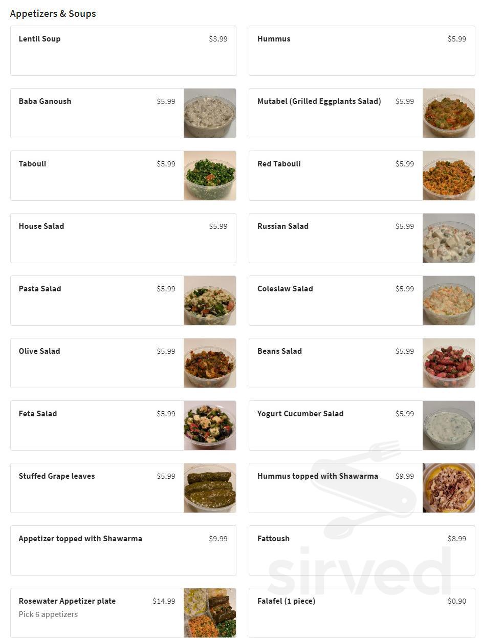 Rosewater Middle Eastern Grill ماء ورد menu in Pittsburgh, Pennsylvania ...