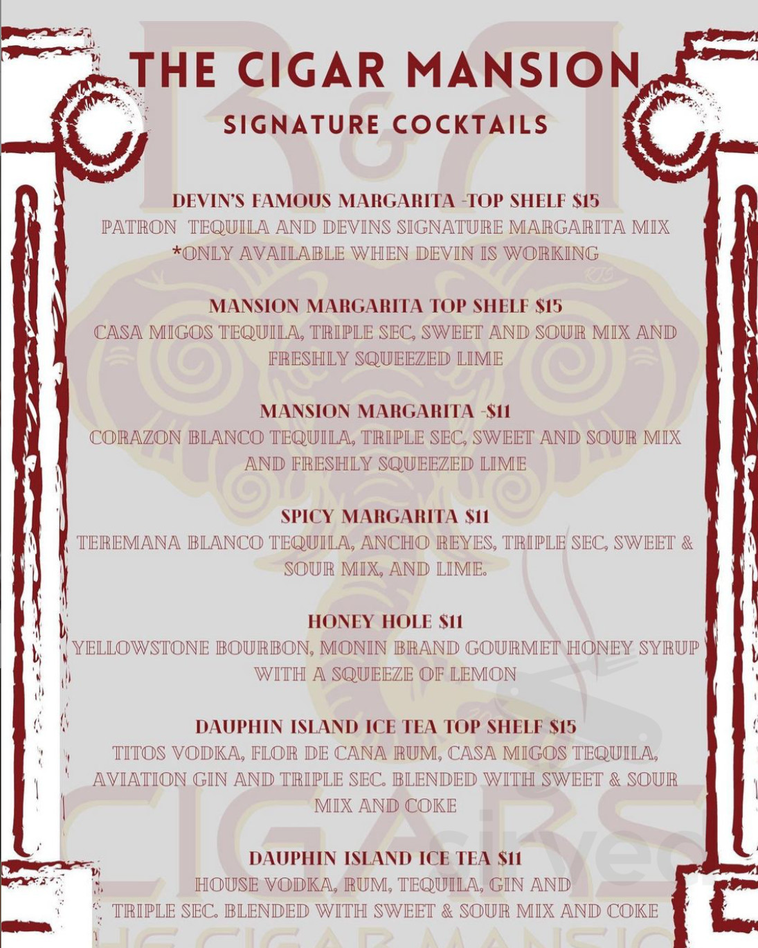 R&R Cigars Tuscaloosa - The Cigar Mansion menu in Tuscaloosa, Alabama, USA