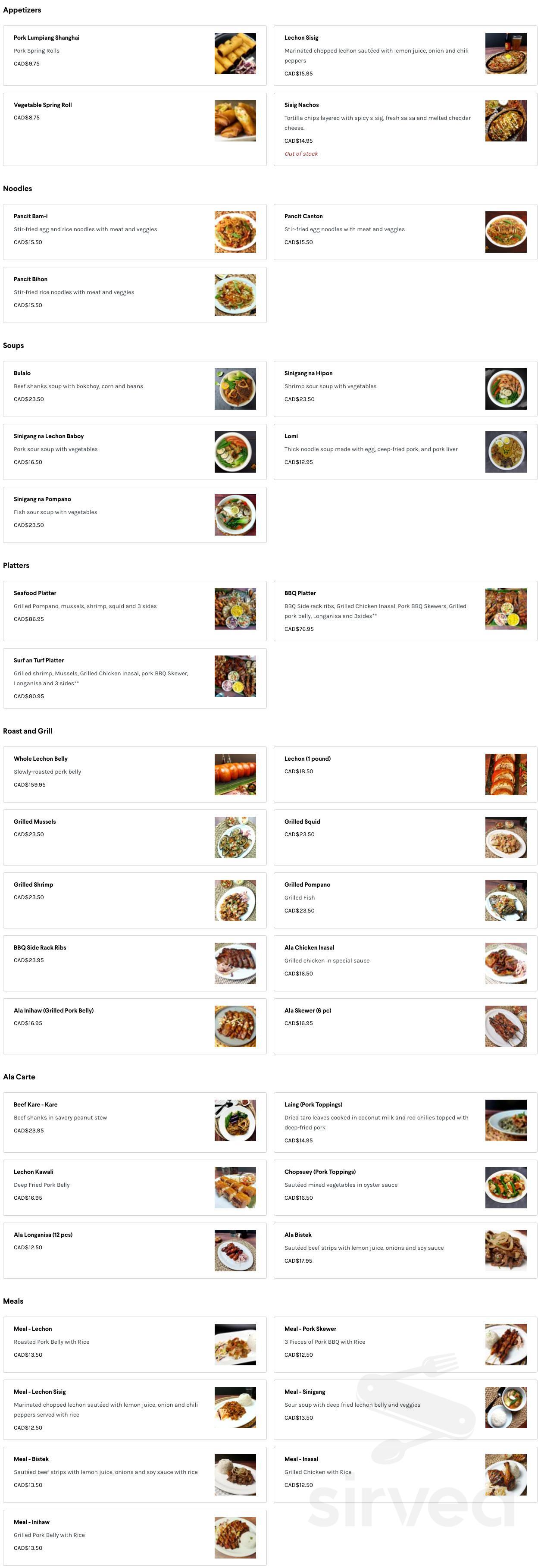 Cebuchon & BBQ (Roper Rd. NW) menu in Edmonton, Alberta, Canada