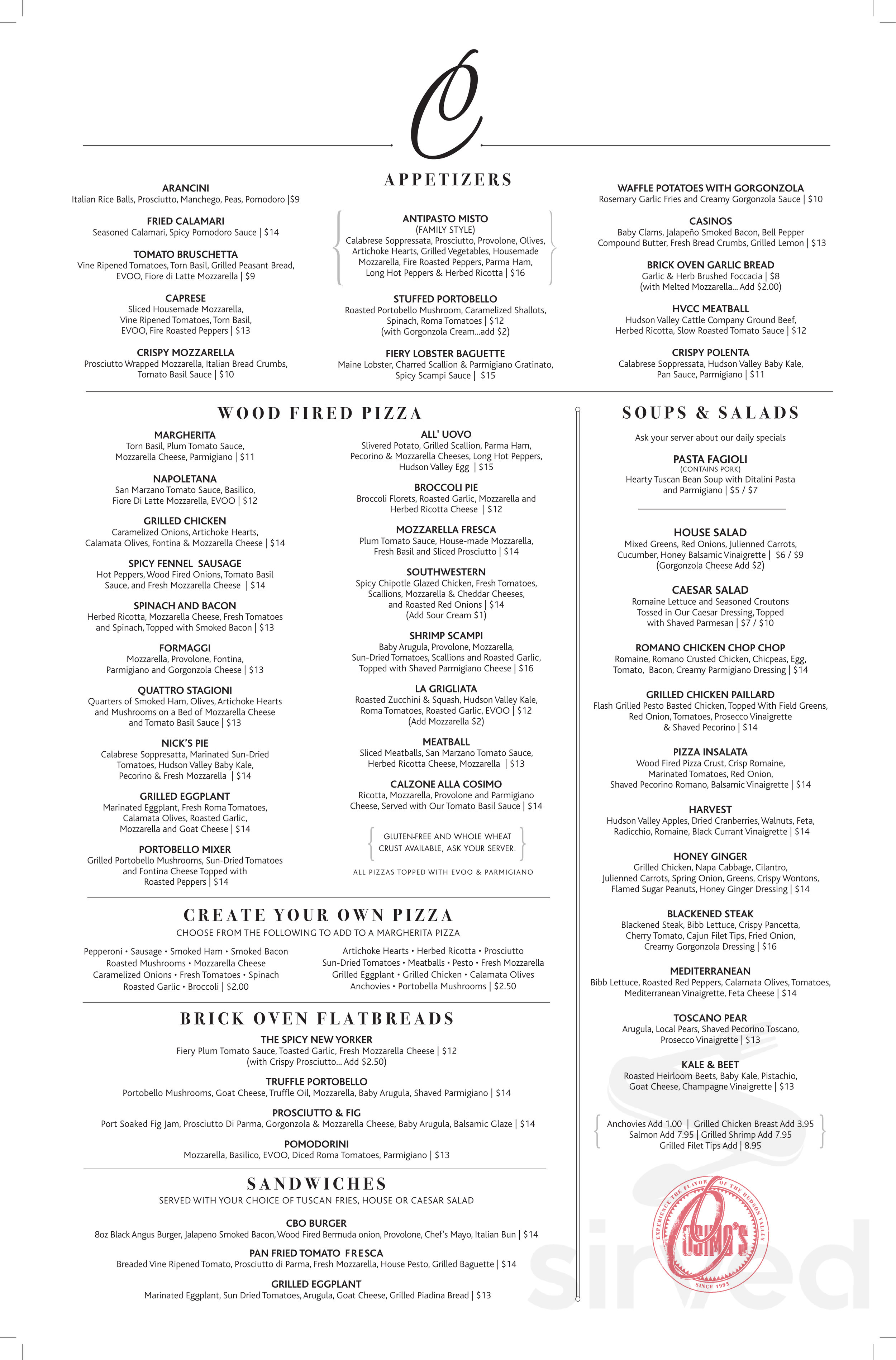 Cosimo's Pizza menu in Newburgh, New York, USA