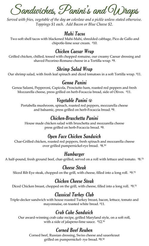 Tuckahoe Inn menu in Marmora, New Jersey, USA