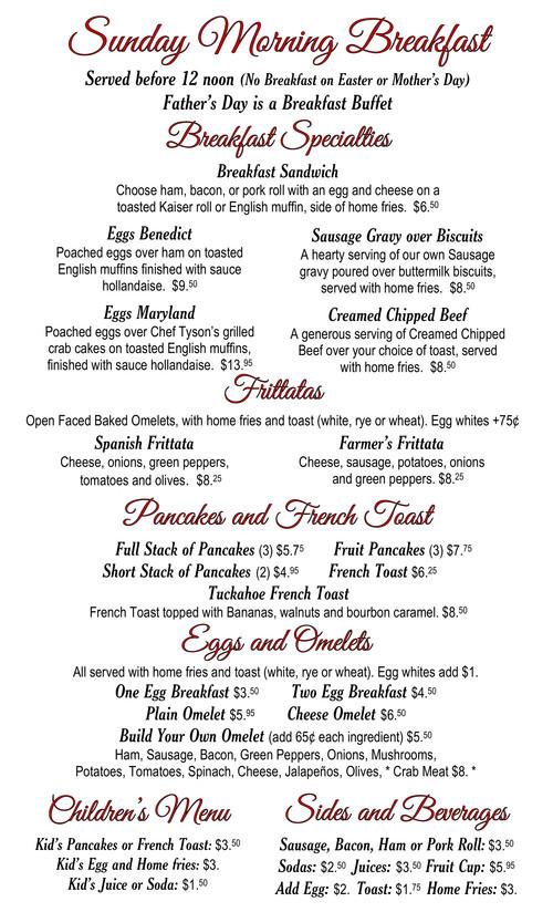 Tuckahoe Inn menu in Marmora, New Jersey, USA