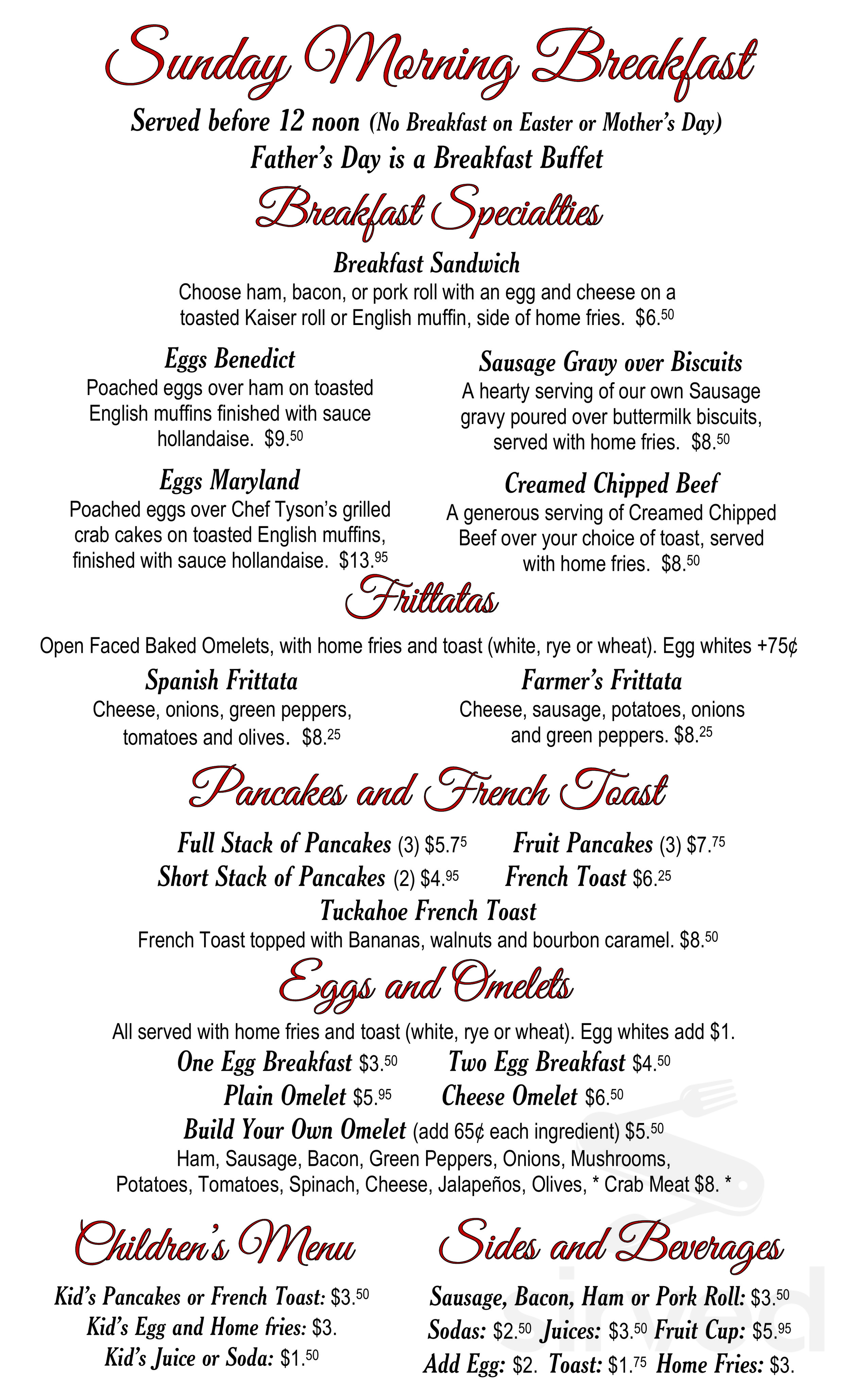 Tuckahoe Inn menu in Marmora, New Jersey, USA