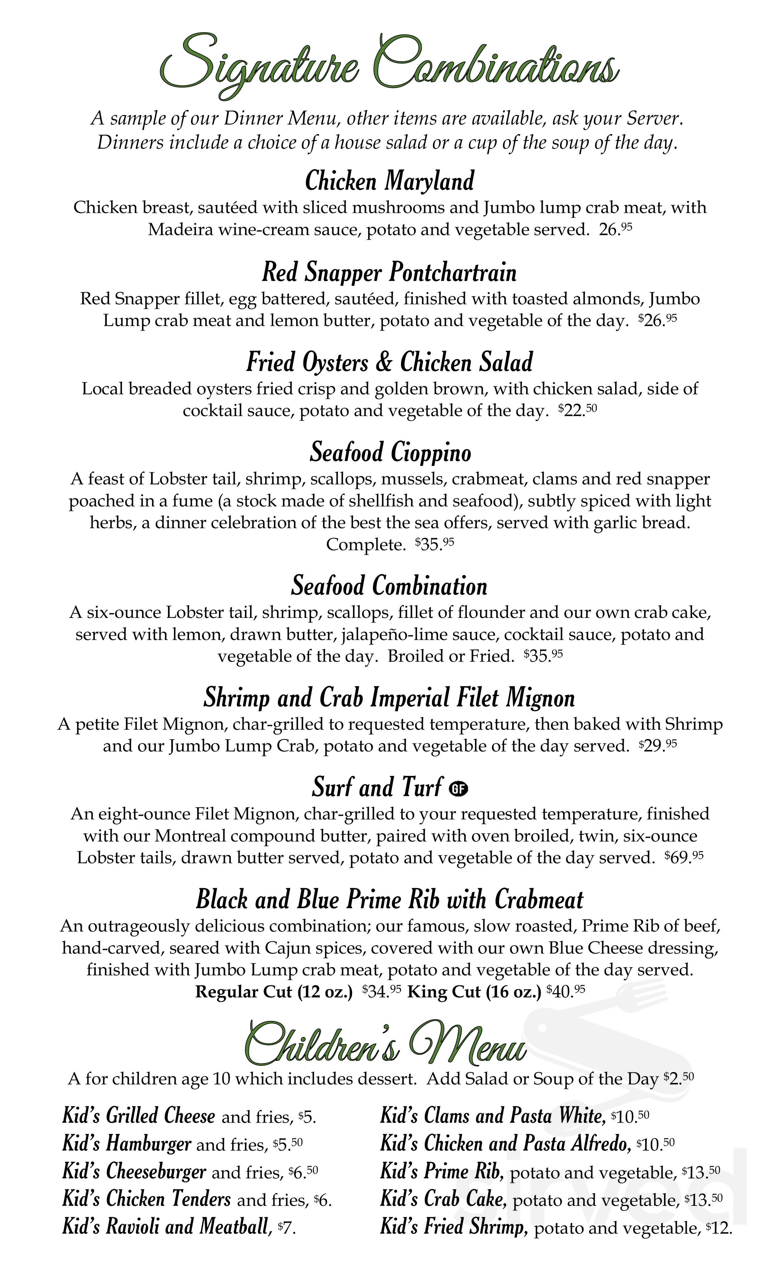 Tuckahoe Inn menus in Marmora, New Jersey, United States