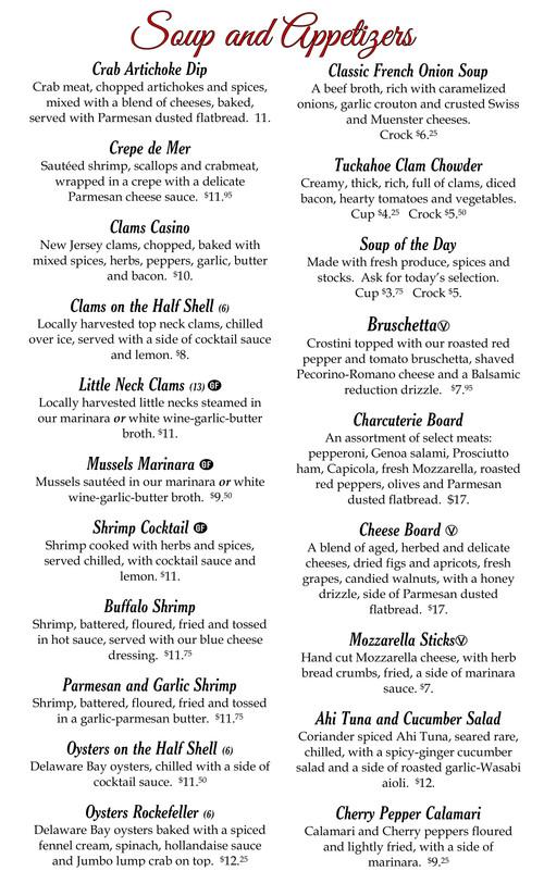 Tuckahoe Inn menu in Marmora, New Jersey, USA