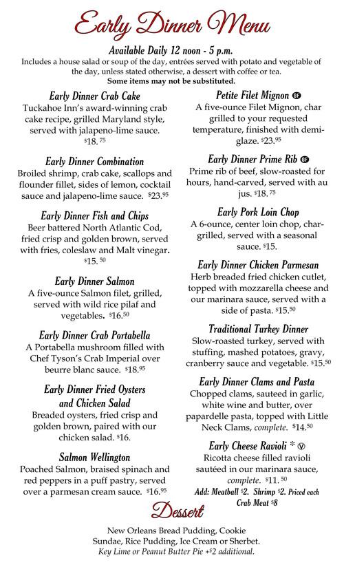 Tuckahoe Inn menu in Marmora, New Jersey, USA