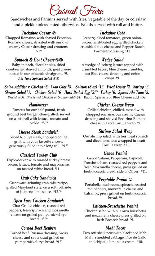 Tuckahoe Inn menu in Marmora, New Jersey, USA