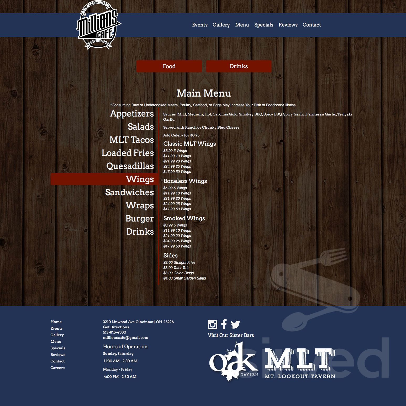 MILLIONS CAFE menu in Cincinnati, Ohio, USA
