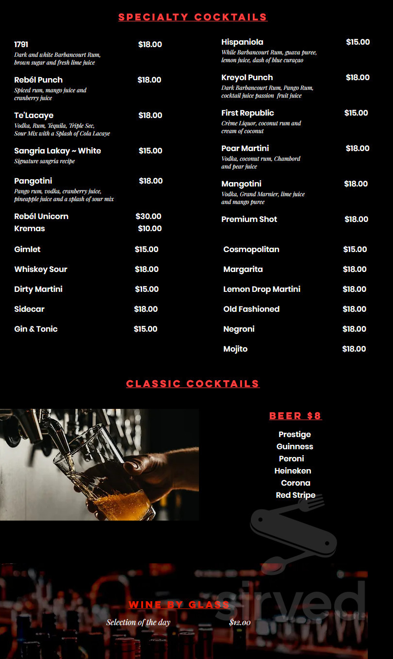 Rebel menu in New York, New York, USA