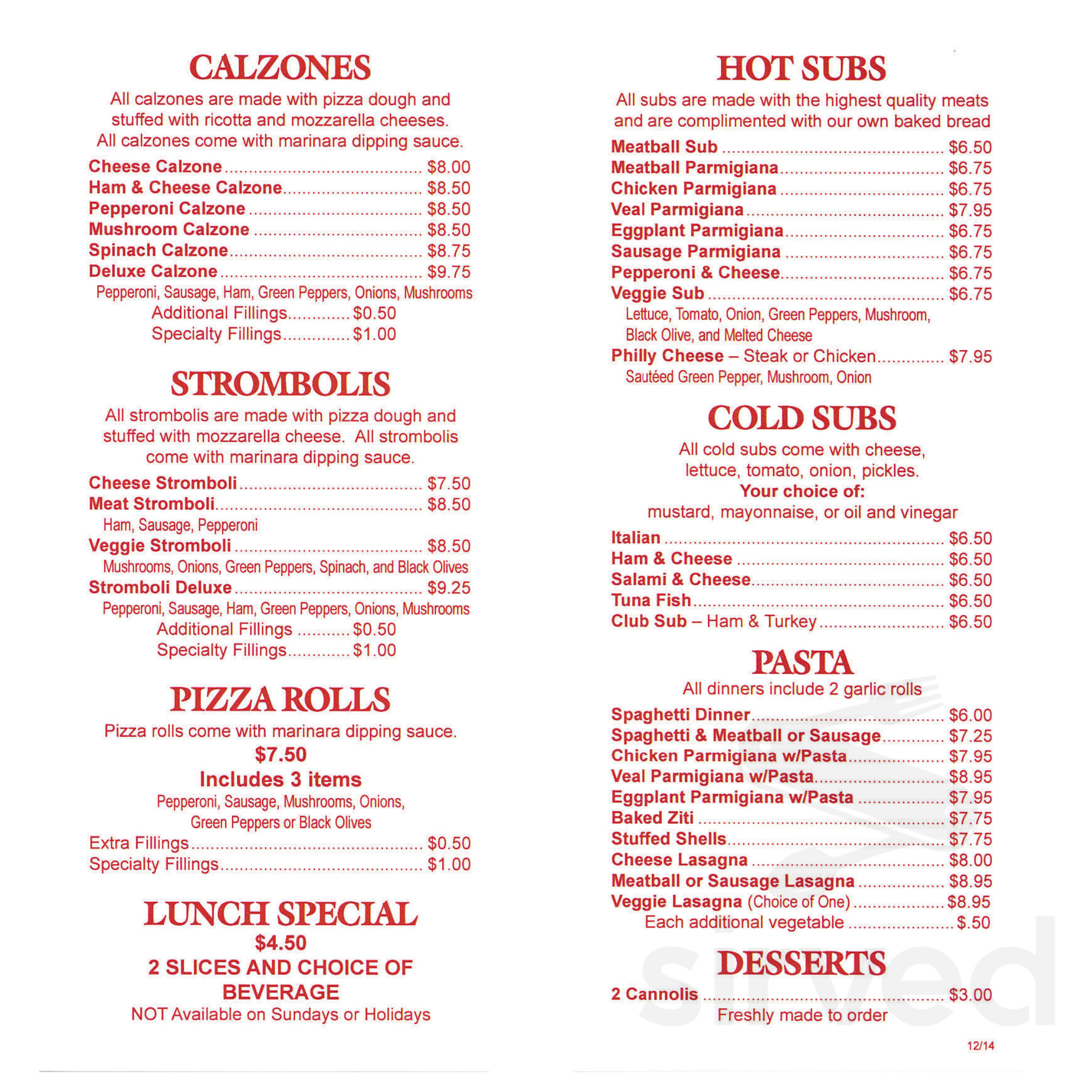 Big Romans Pizza menus in Micco, Florida, United States