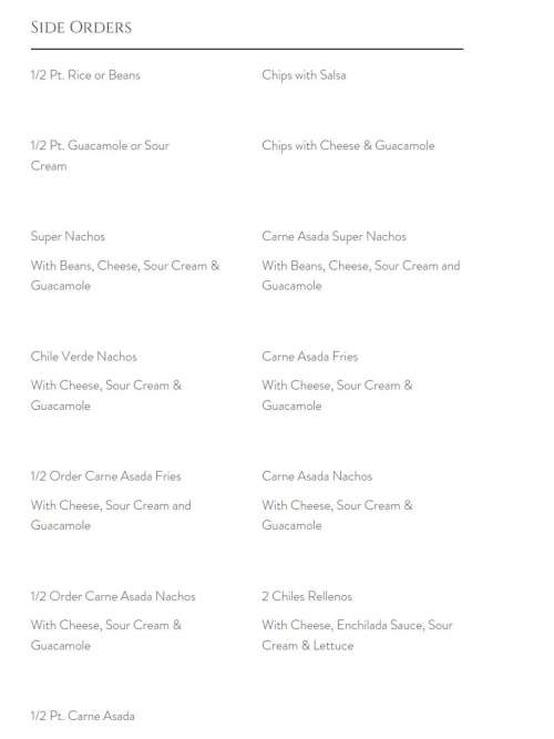 Castañeda's Mexican Food menu in San Diego, California, USA