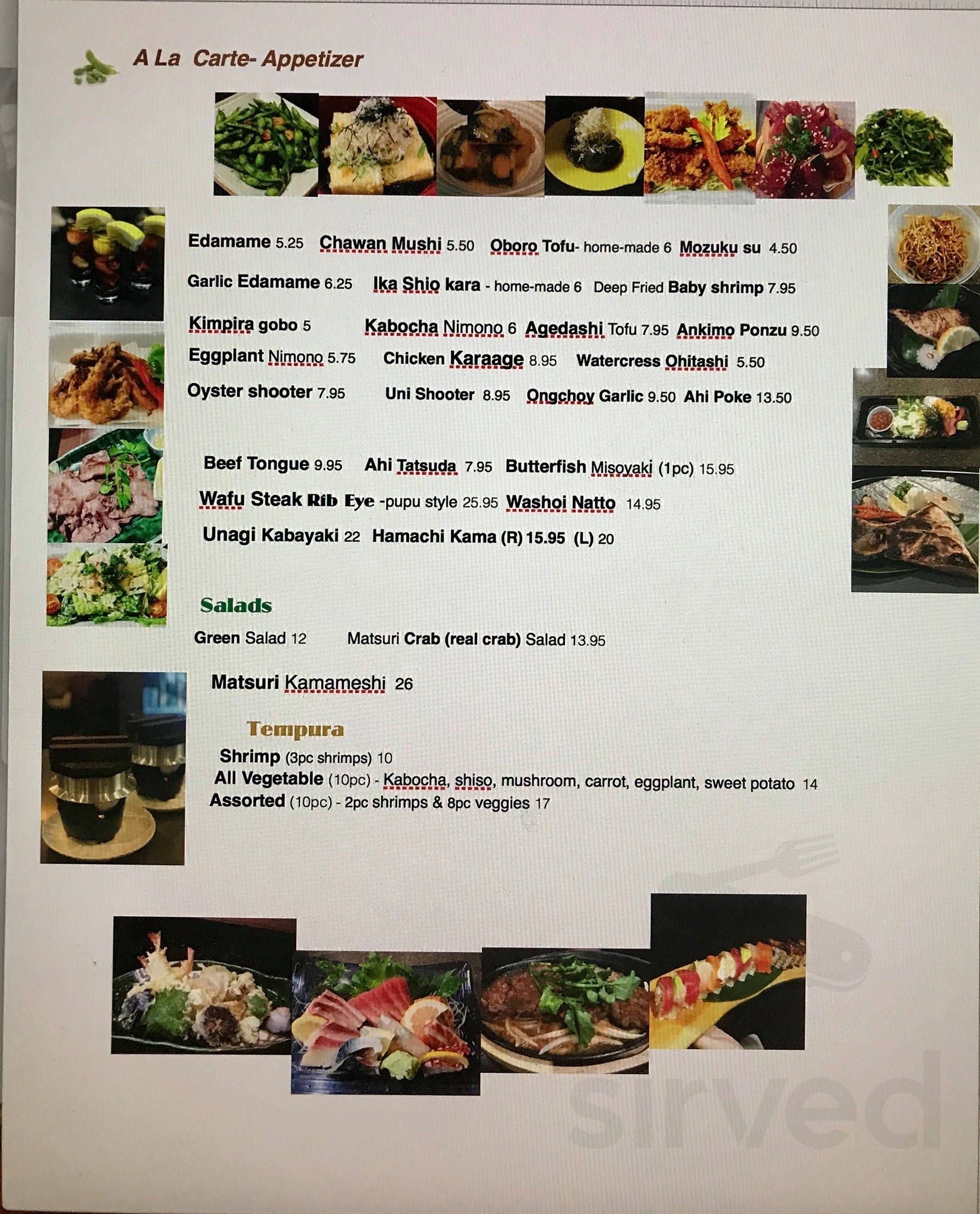 Izakaya Matsuri menu in Honolulu, Hawaii, USA