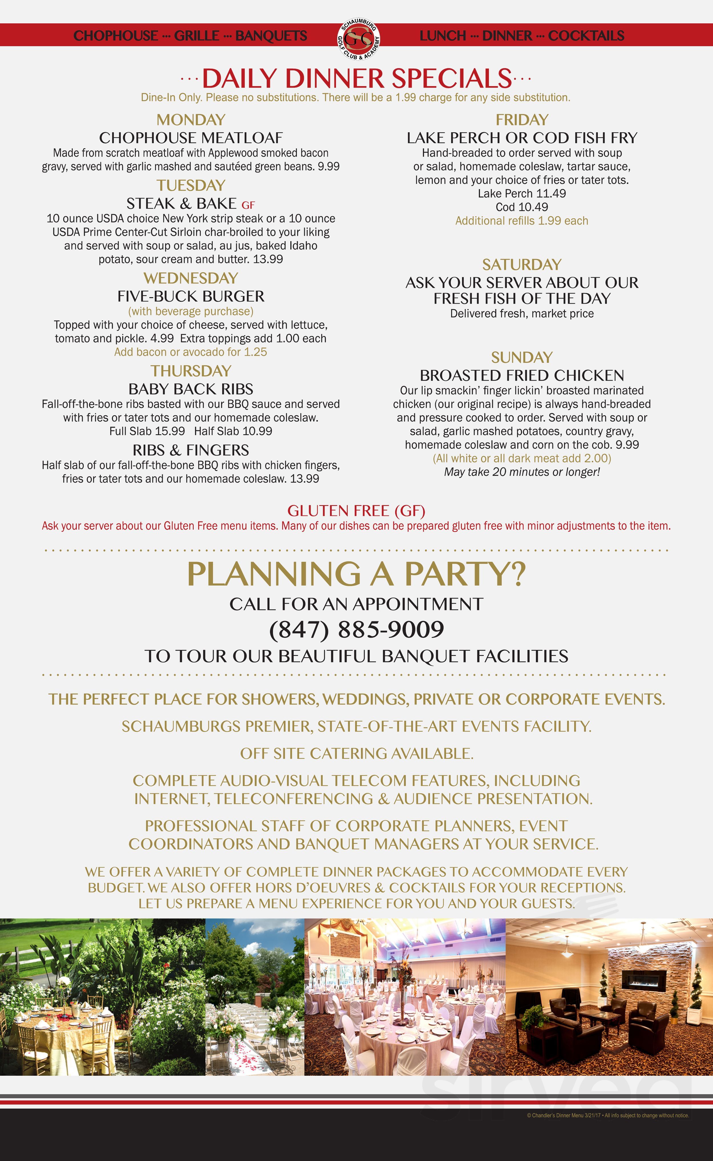Chandler's Chophouse, Grille & Banquets menu in Schaumburg, Illinois, USA