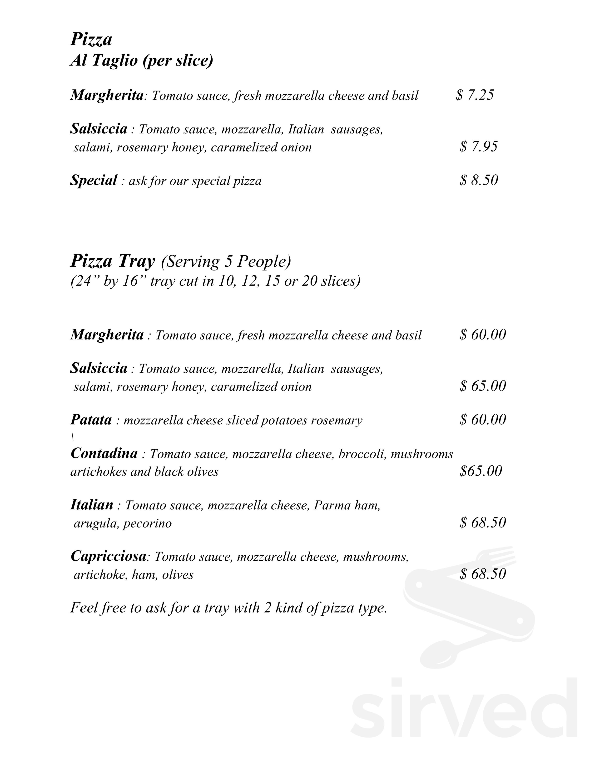 Sapori Italian Street menu in Halifax, Nova Scotia, Canada