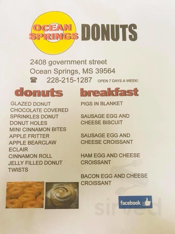 Ocean Springs Donuts menu in Ocean Springs, Mississippi, USA