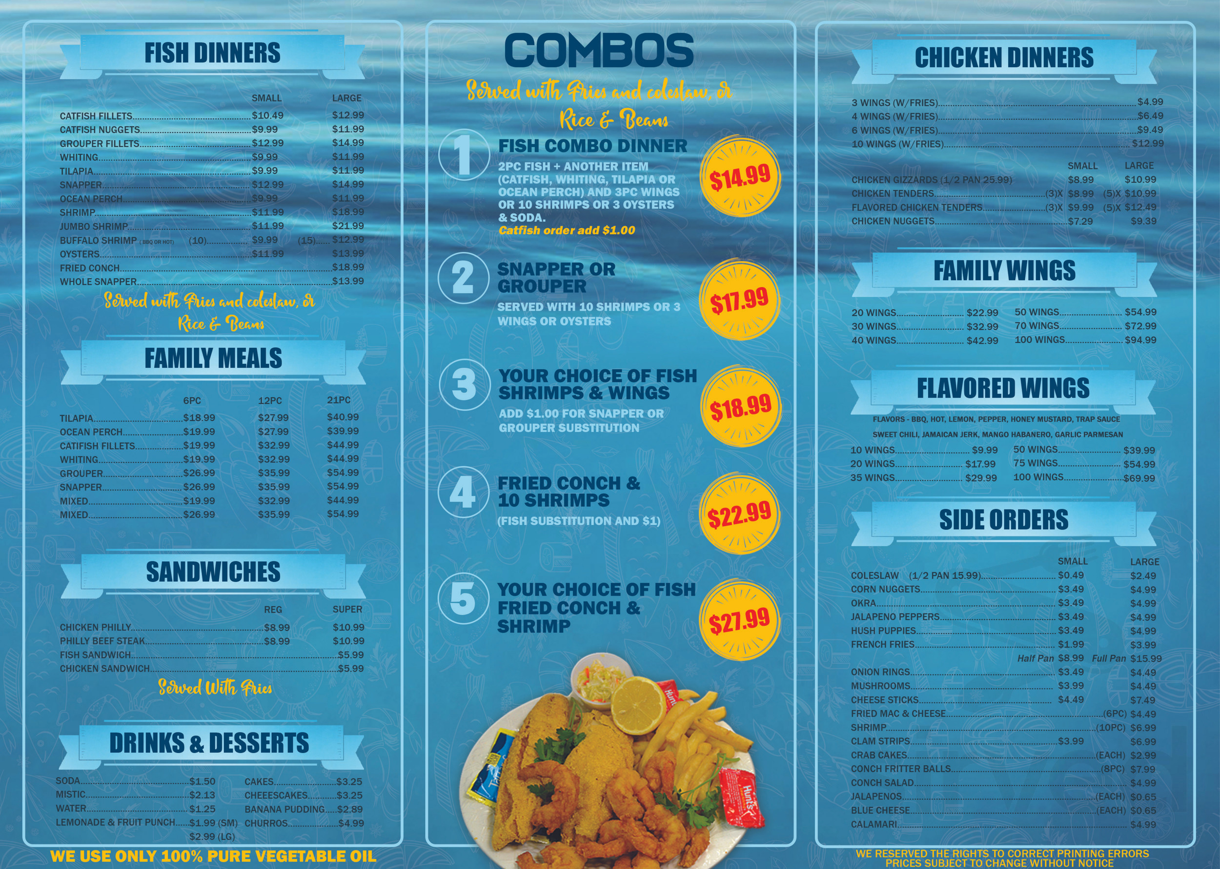 Whales menu in Houston, Texas, USA