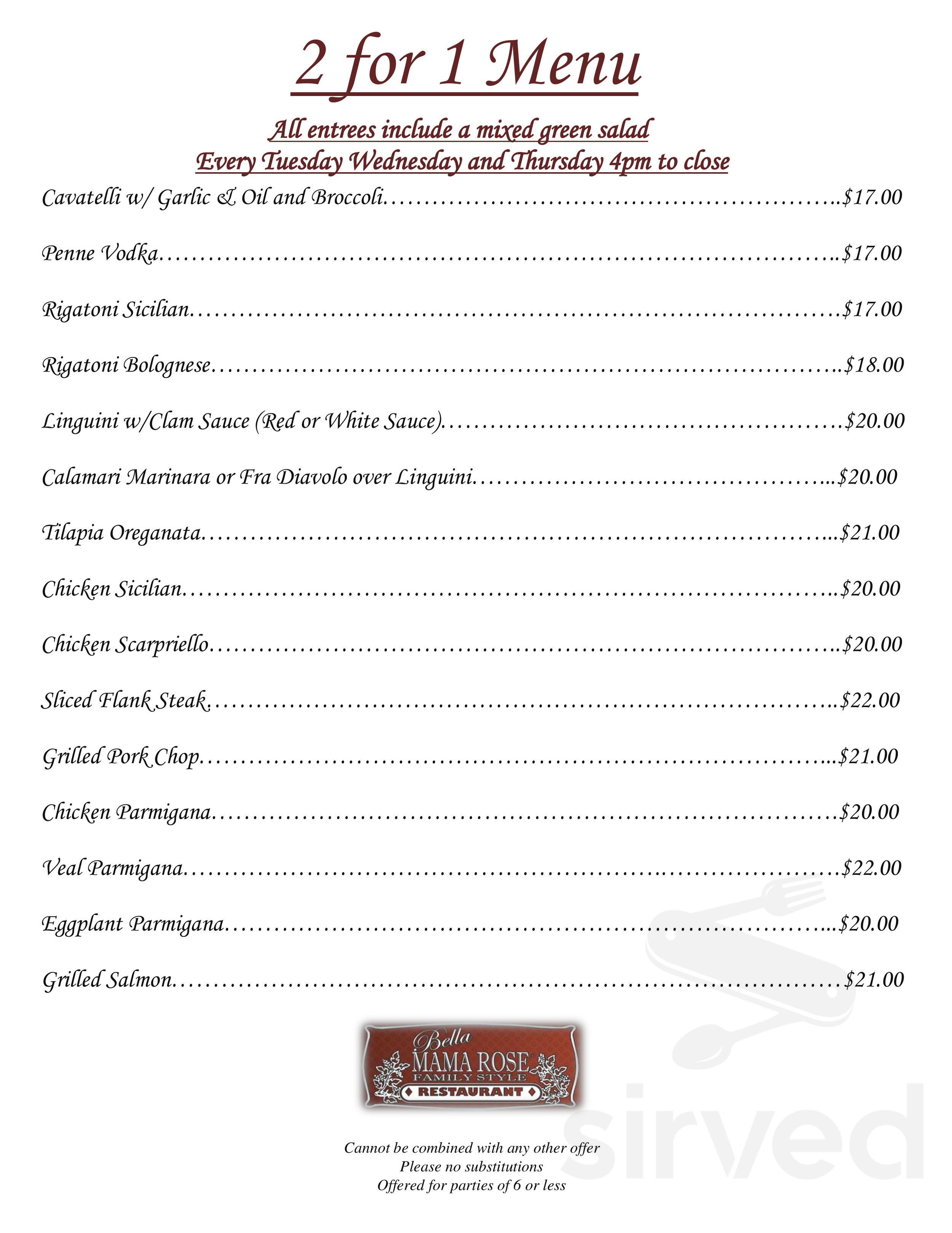 Bella Mama menu in Staten Island, New York, USA