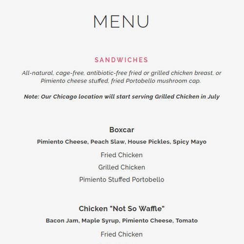 Boxcar Betty's menu in Chicago, Illinois, USA