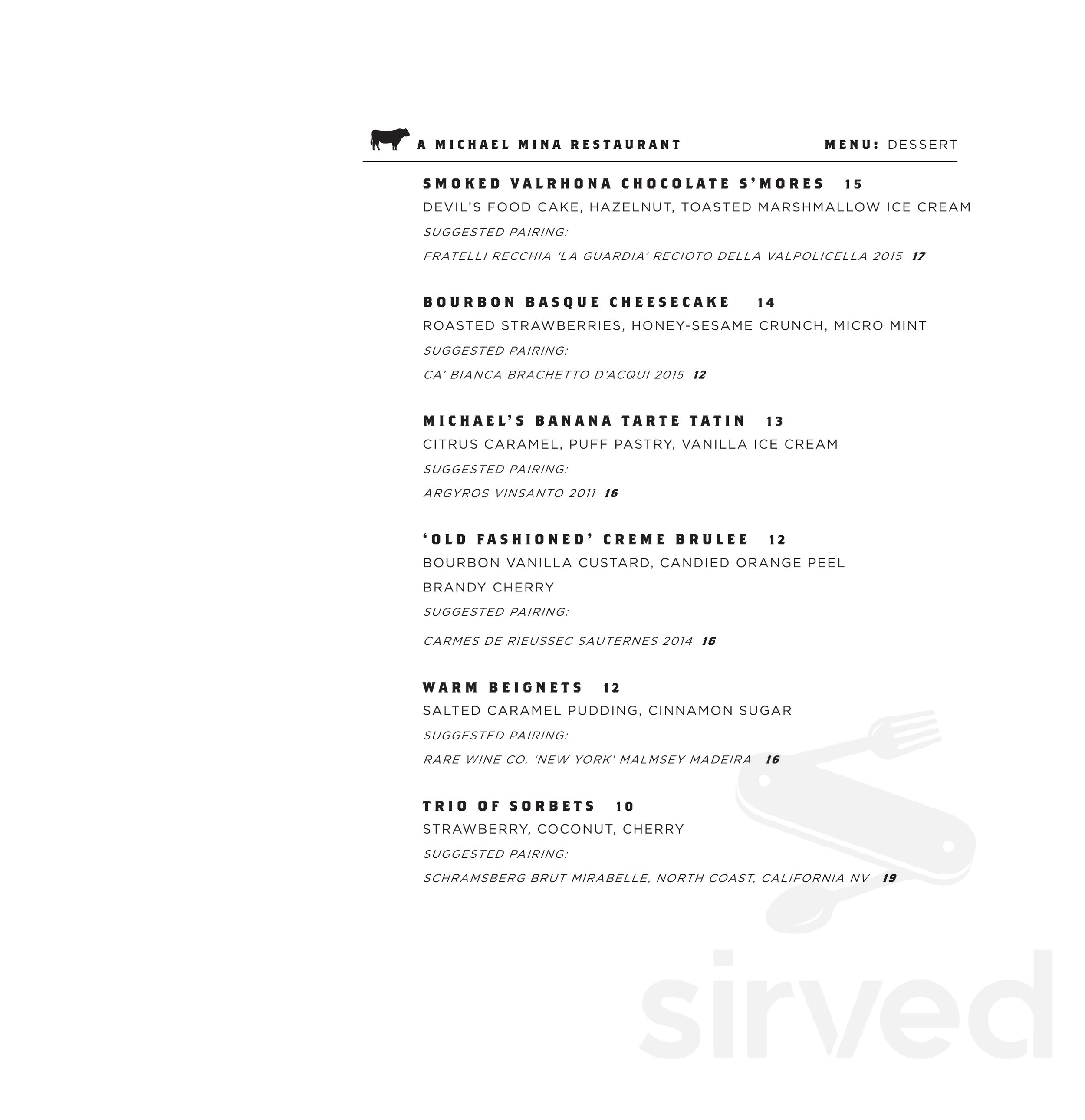 Bourbon Steak by Michael Mina menu in Nashville, Tennessee, USA