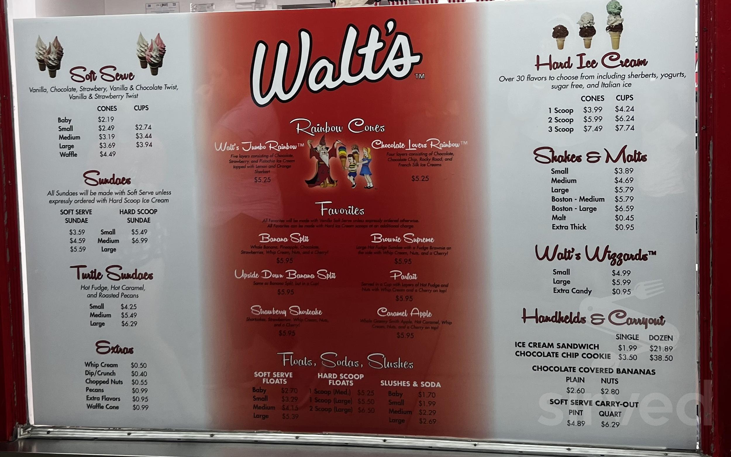 Menu for The Original Walt's Ice Cream in Joliet, IL | Sirved