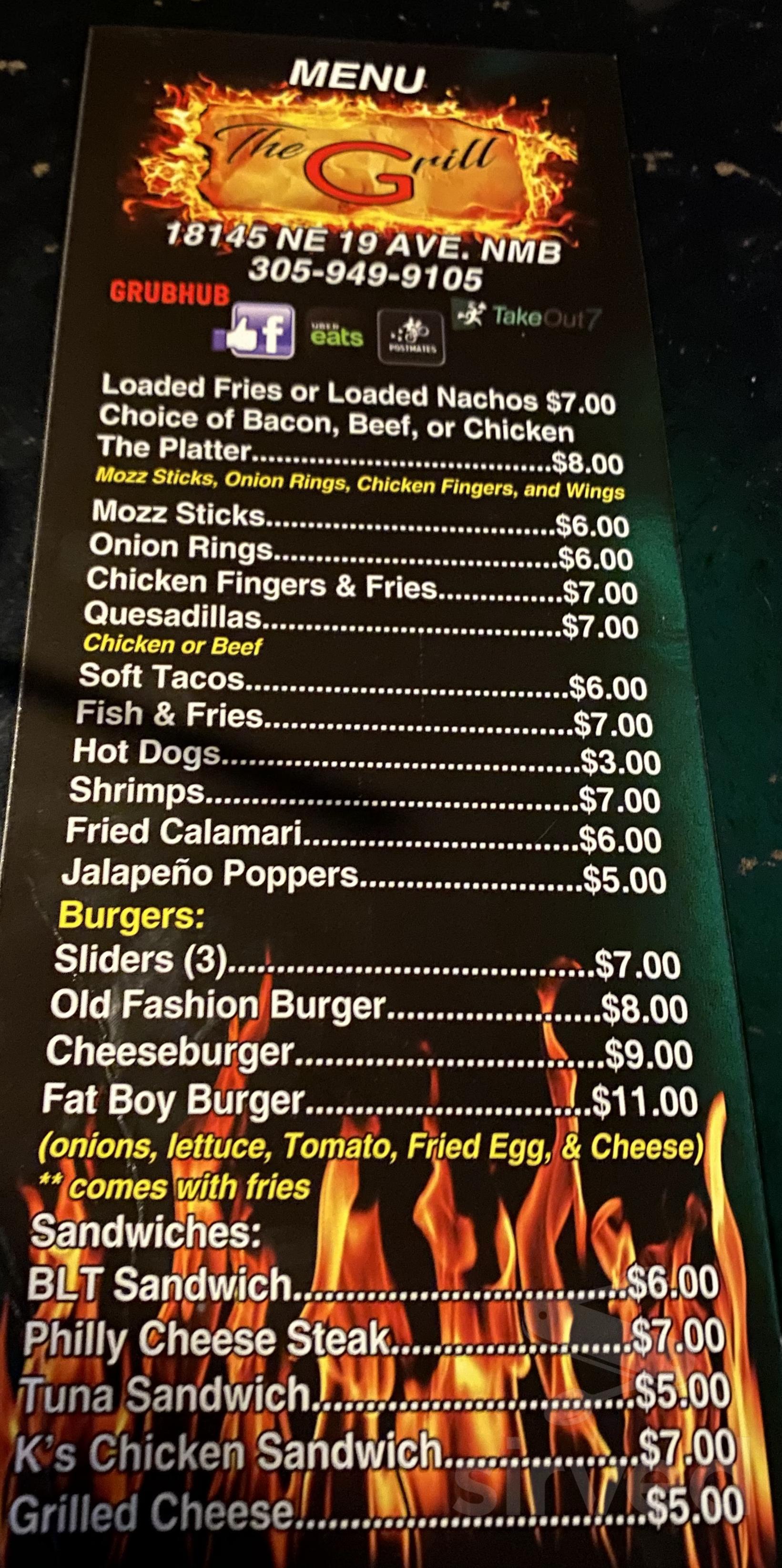 Spinnaker's Bar & Grill menu in North Miami Beach, Florida, USA