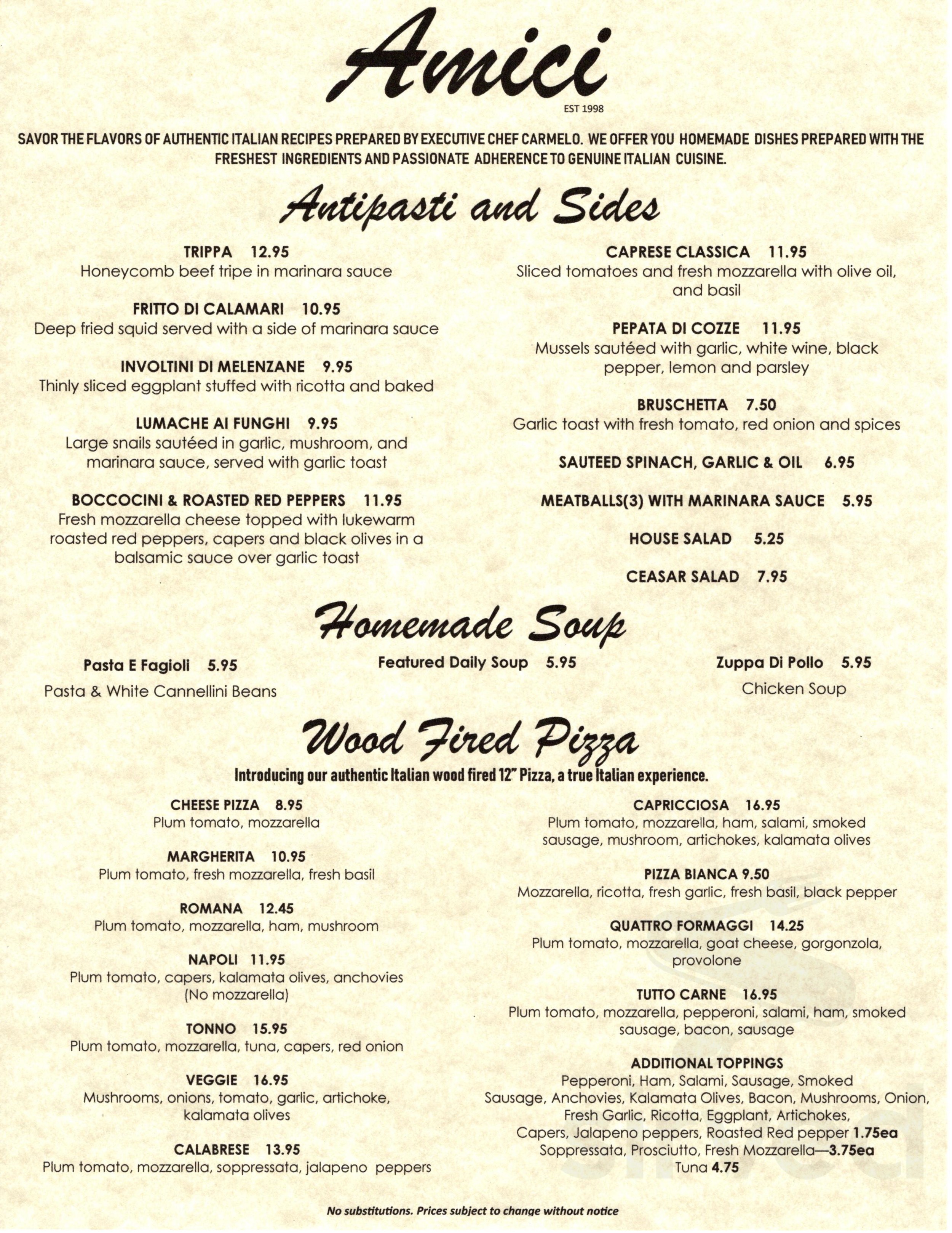 Amici Italian Eatery menu in Largo, Florida, USA