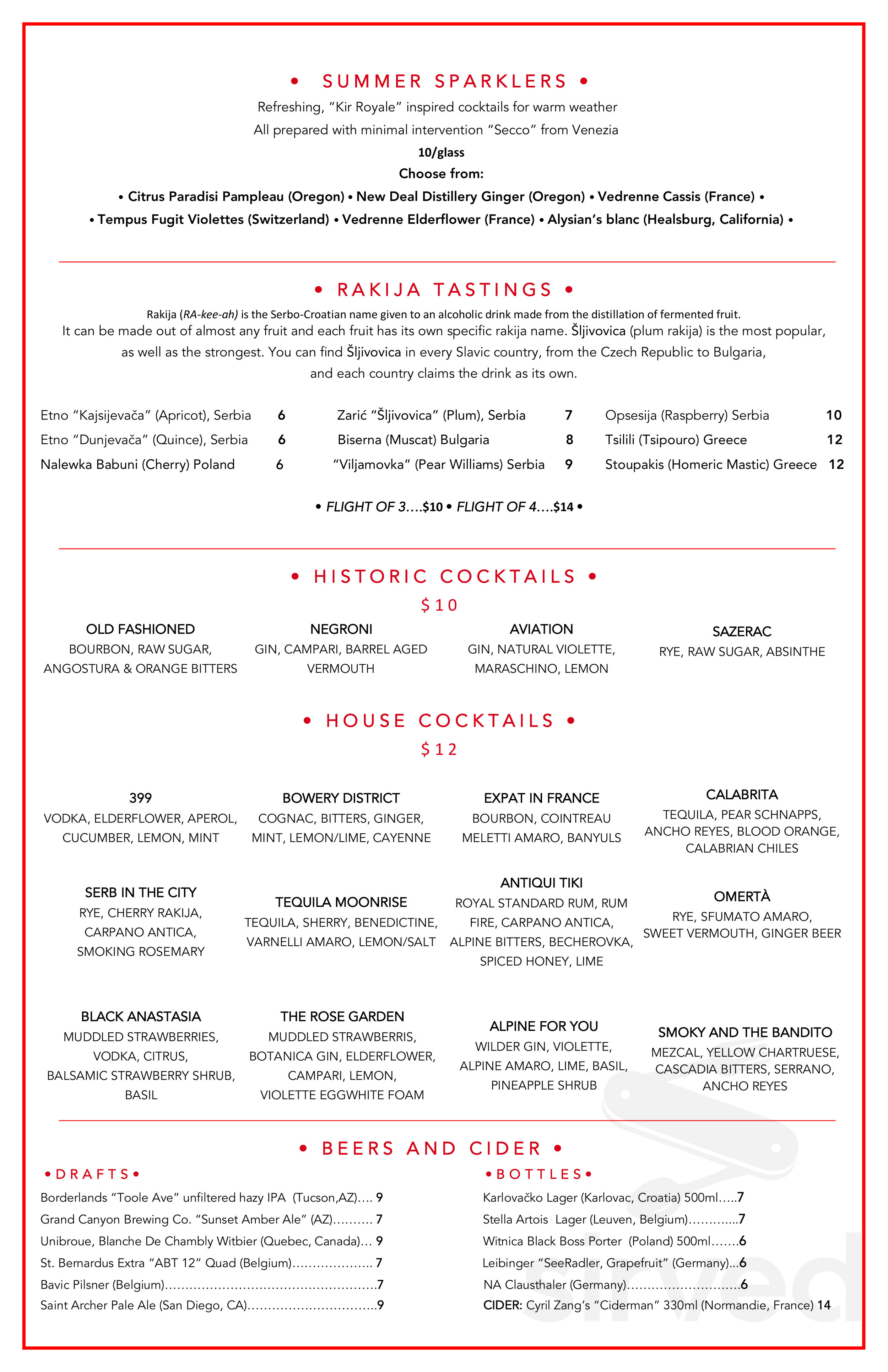 Caffe Boa menu in Tempe, Arizona, USA