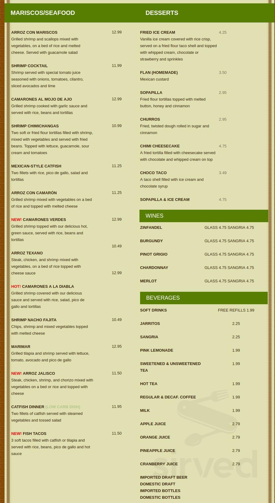 El Cazador menu in Chatham, Virginia, USA