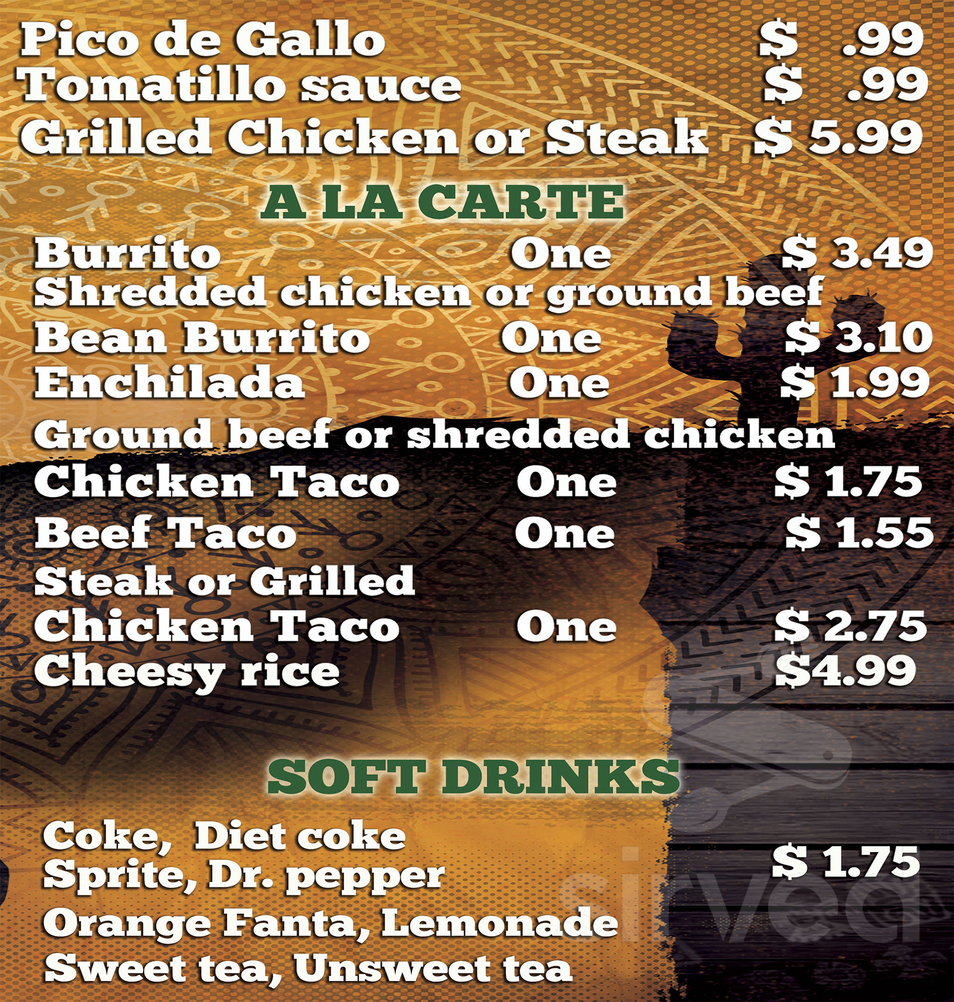 El MONTE MEXICAN FOOD menu in Murfreesboro, Tennessee, USA