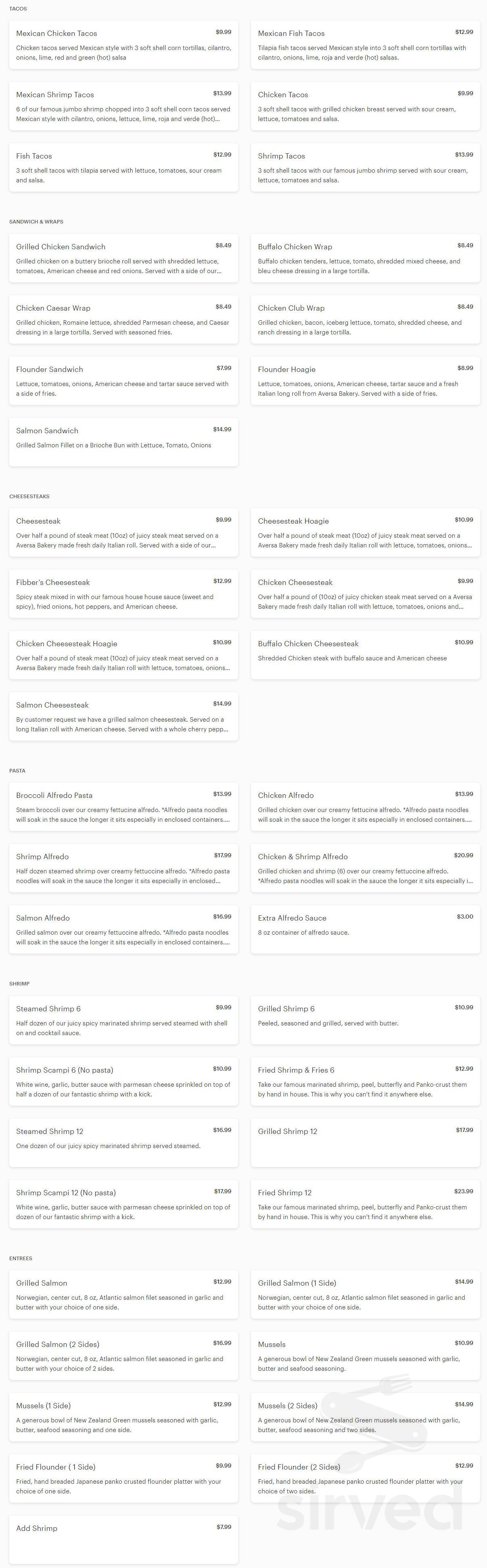 Menu for Fibber's Sports Bar & Grille in Upper Darby, Pennsylvania ...