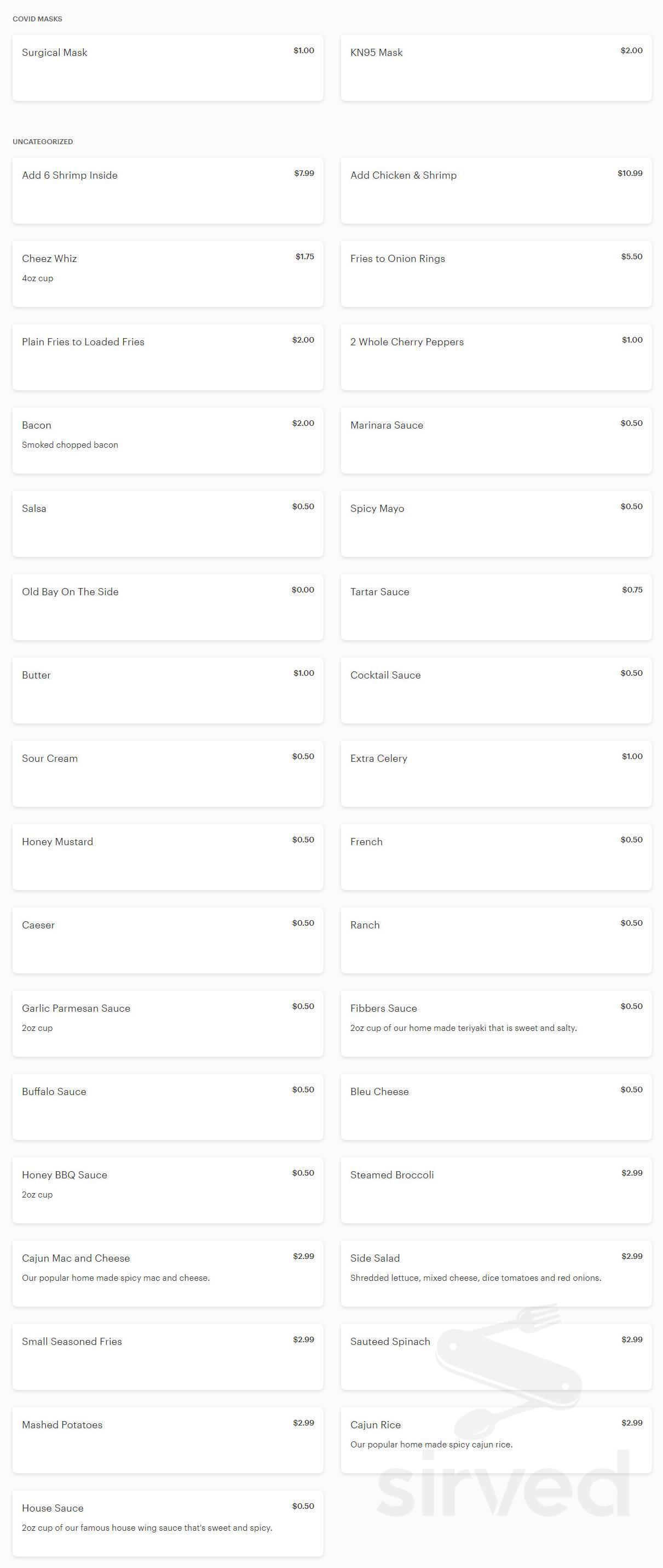 Menu for Fibber's Sports Bar & Grille in Upper Darby, Pennsylvania ...