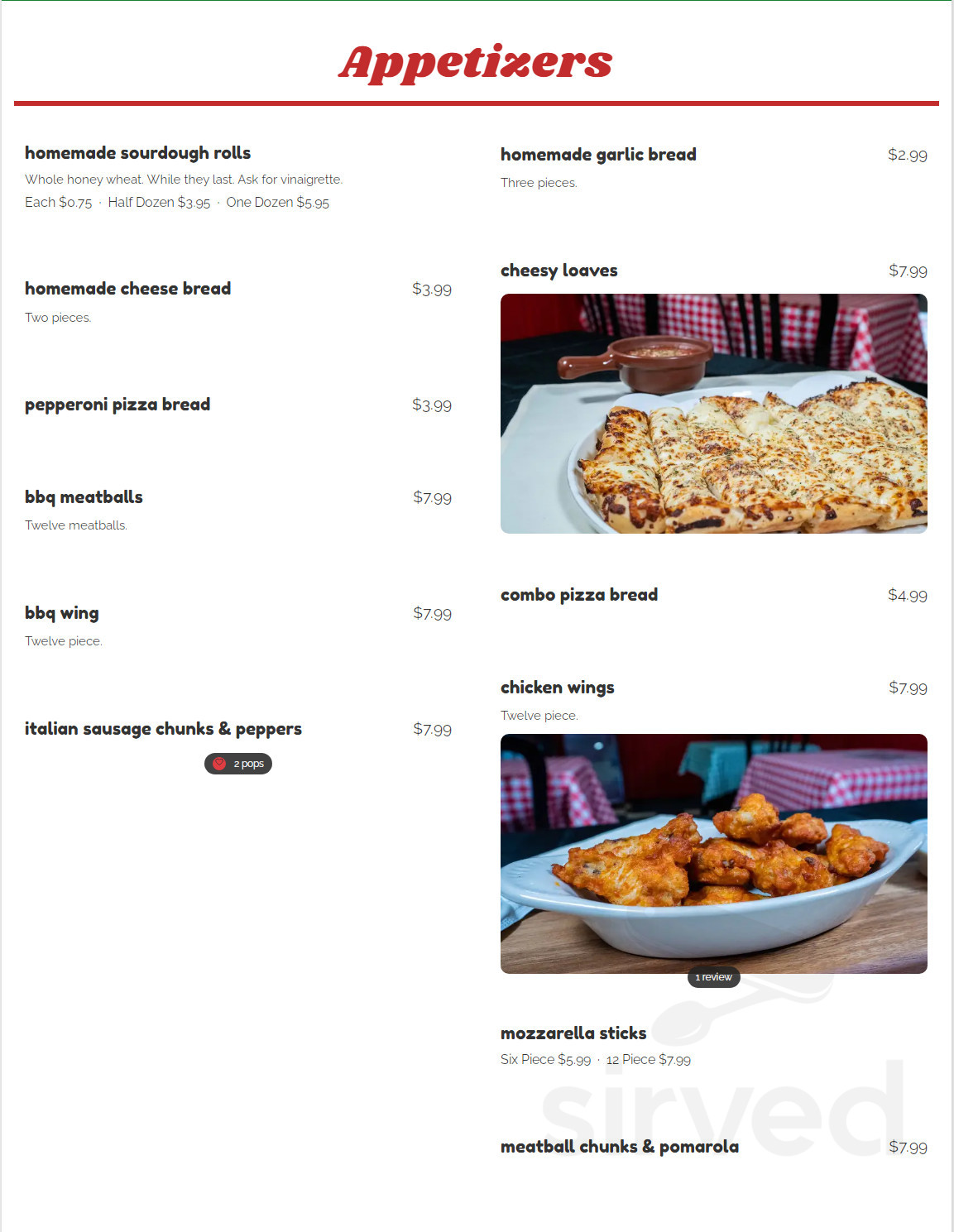 Sgt. Peffer's Cafe Italian menu in Omaha, Nebraska, USA