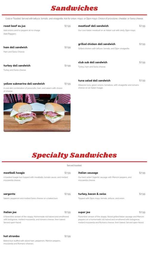 Sgt. Peffer's Cafe Italian menu in Omaha, Nebraska, USA