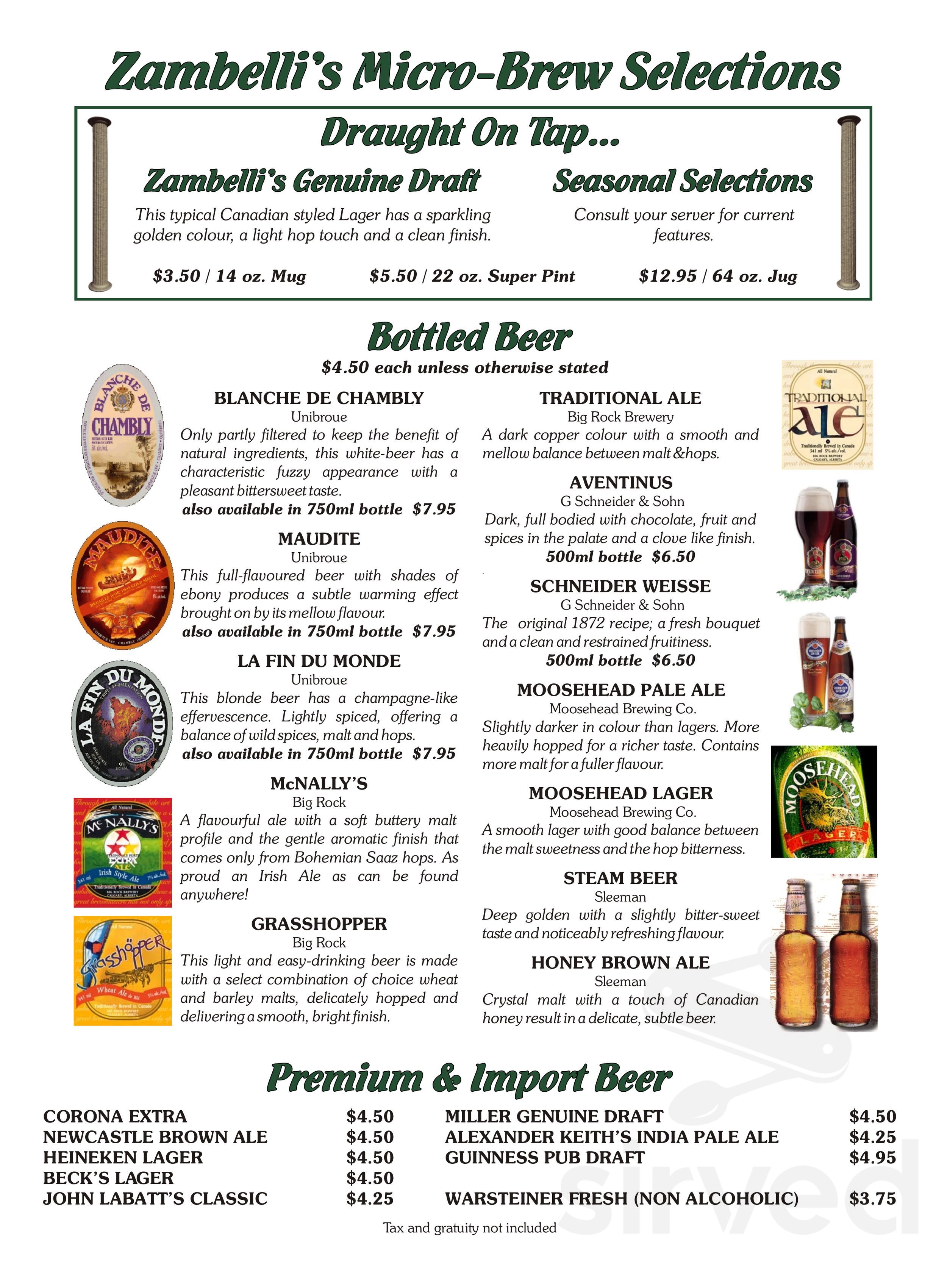 Zambelli's Restaurant - Leduc menu in Leduc, Alberta, Canada