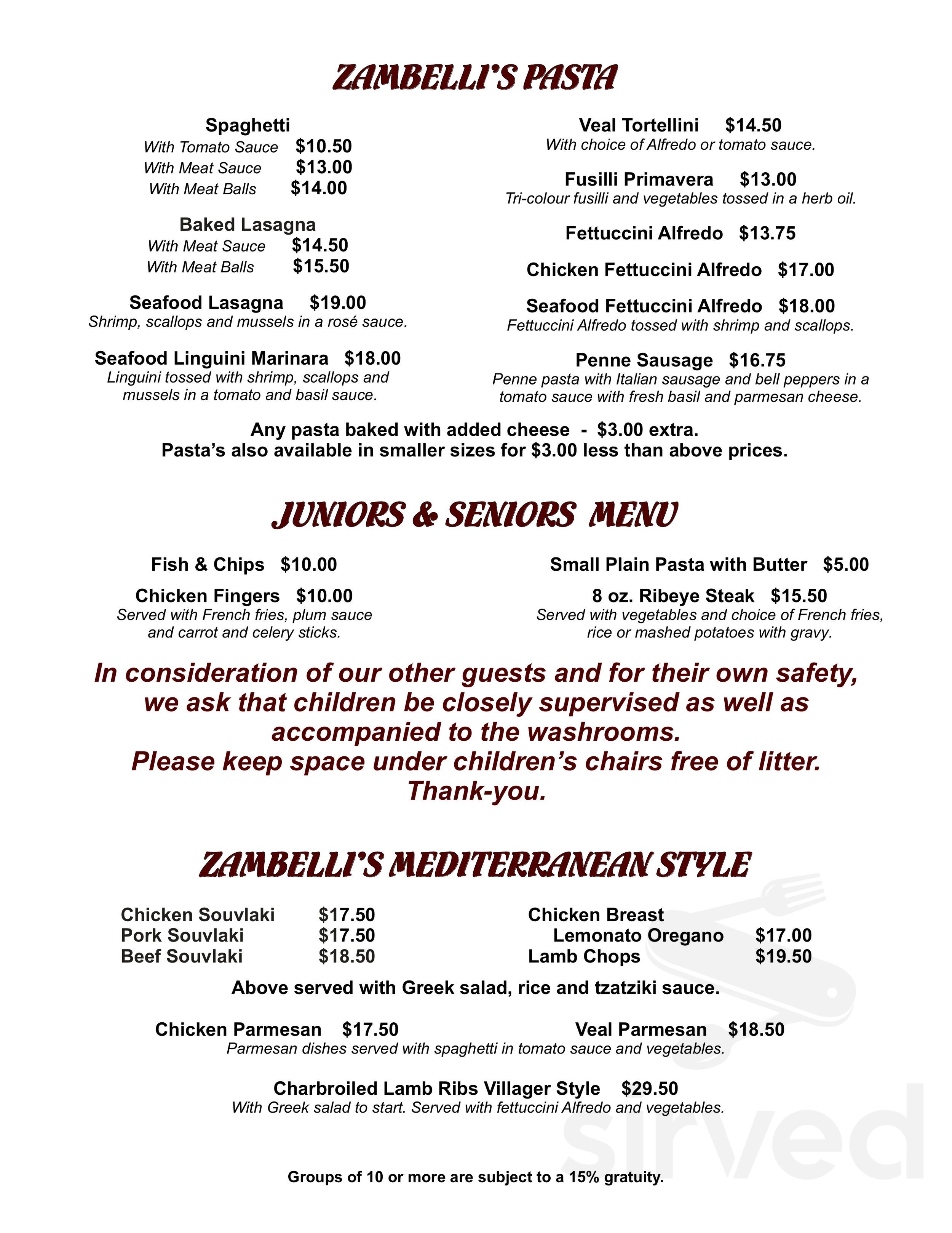 Zambelli's Restaurant - Leduc menu in Leduc, Alberta, Canada