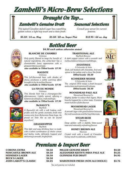 Zambelli's Restaurant - Leduc menu in Leduc, Alberta, Canada