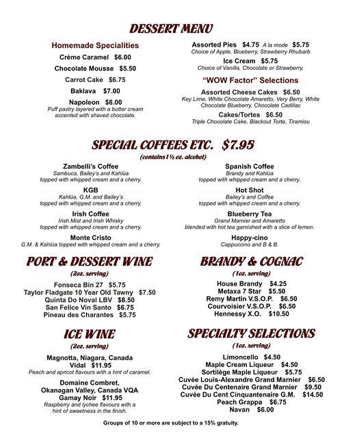 Zambelli's Restaurant - Leduc menu in Leduc, Alberta, Canada