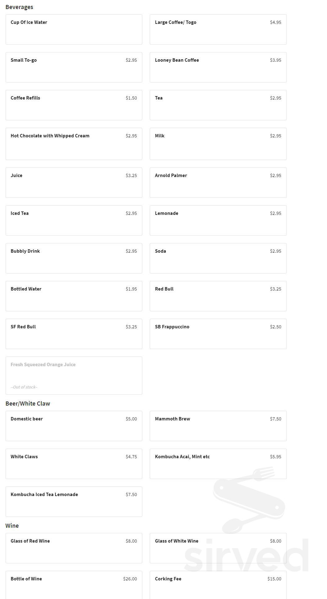 The Basin Cafe menu in Lee Vining, California, USA