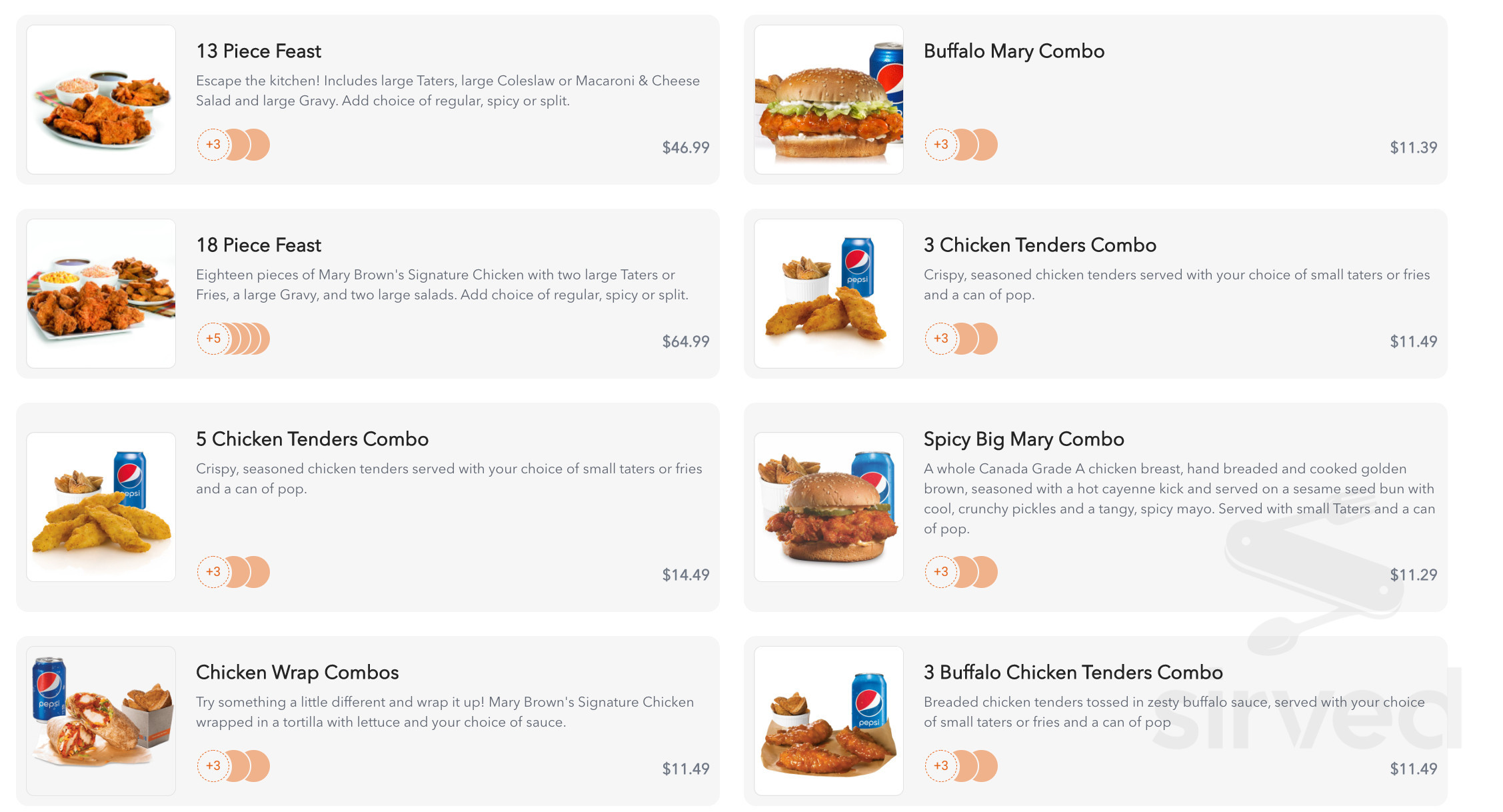 Mary Brown's Chicken menu in Pickering, Ontario, Canada