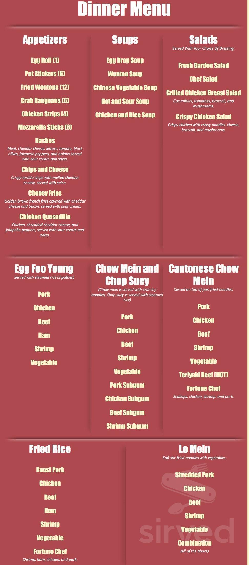 OSKAR Scots menu in Caledonia, Michigan, USA