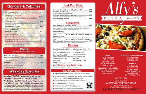 Alfy's Pizza menu in Everett, Washington, USA