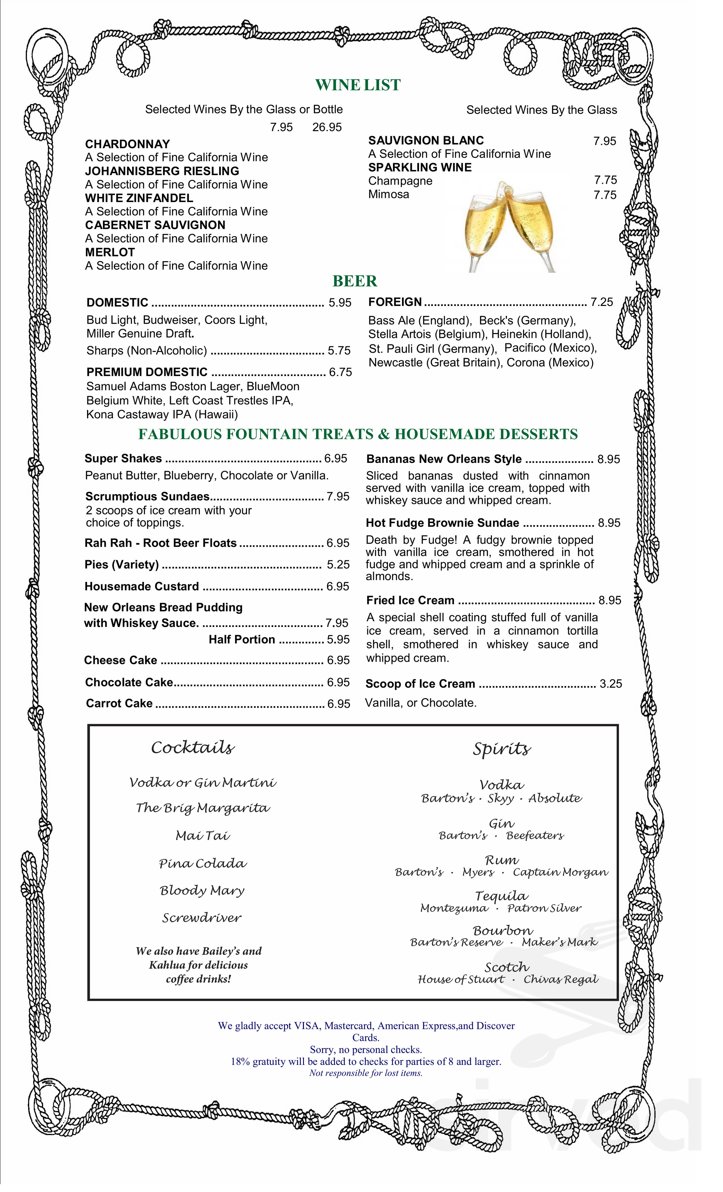 The Brig Restaurant menus in Dana Point, California, United States