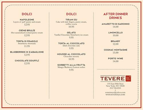 Tevere menu in Brooklyn, New York, USA