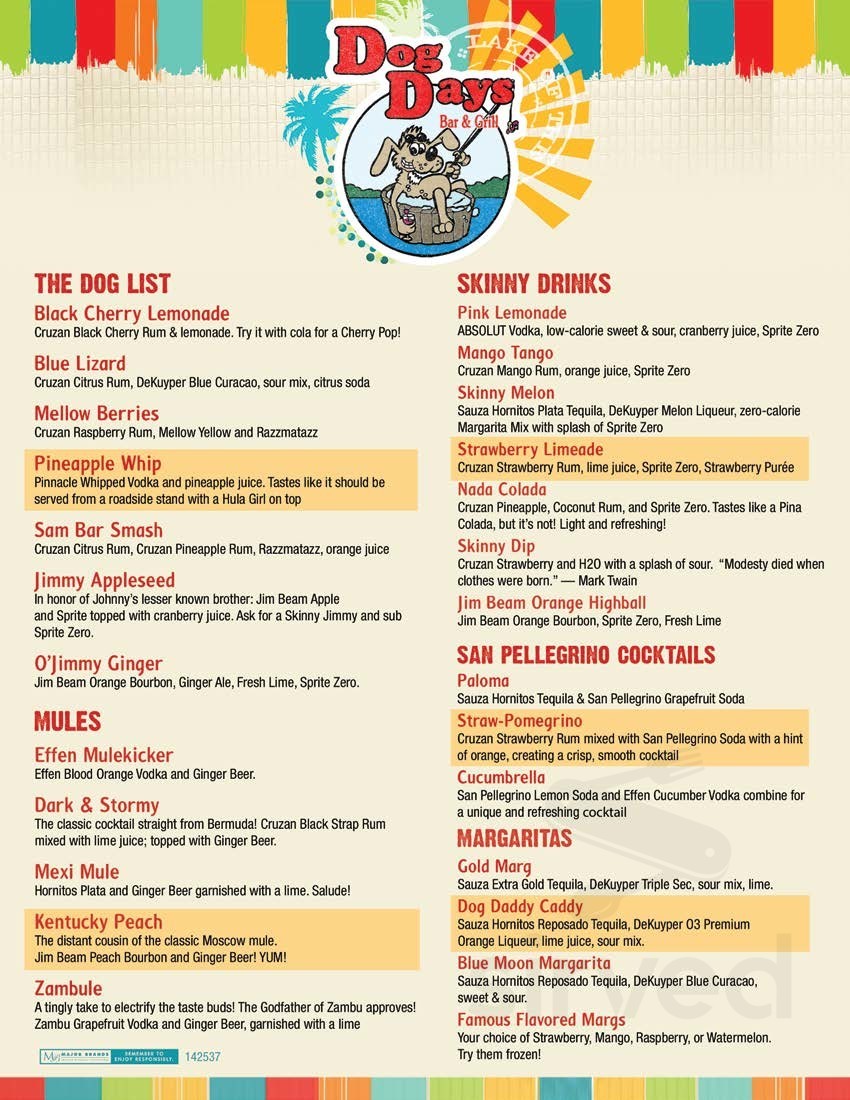 Menu - Osage Beach MO's Dog Days Bar and Grill | Sirved