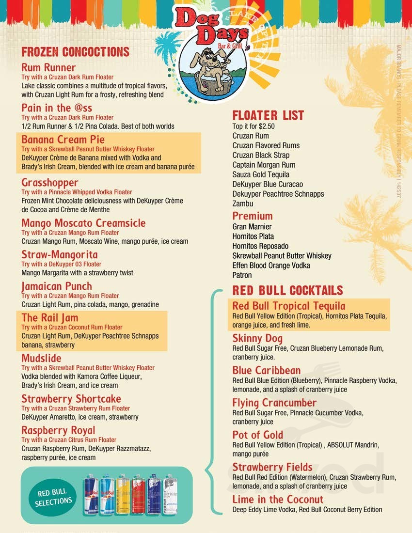 Menu - Osage Beach MO's Dog Days Bar and Grill | Sirved