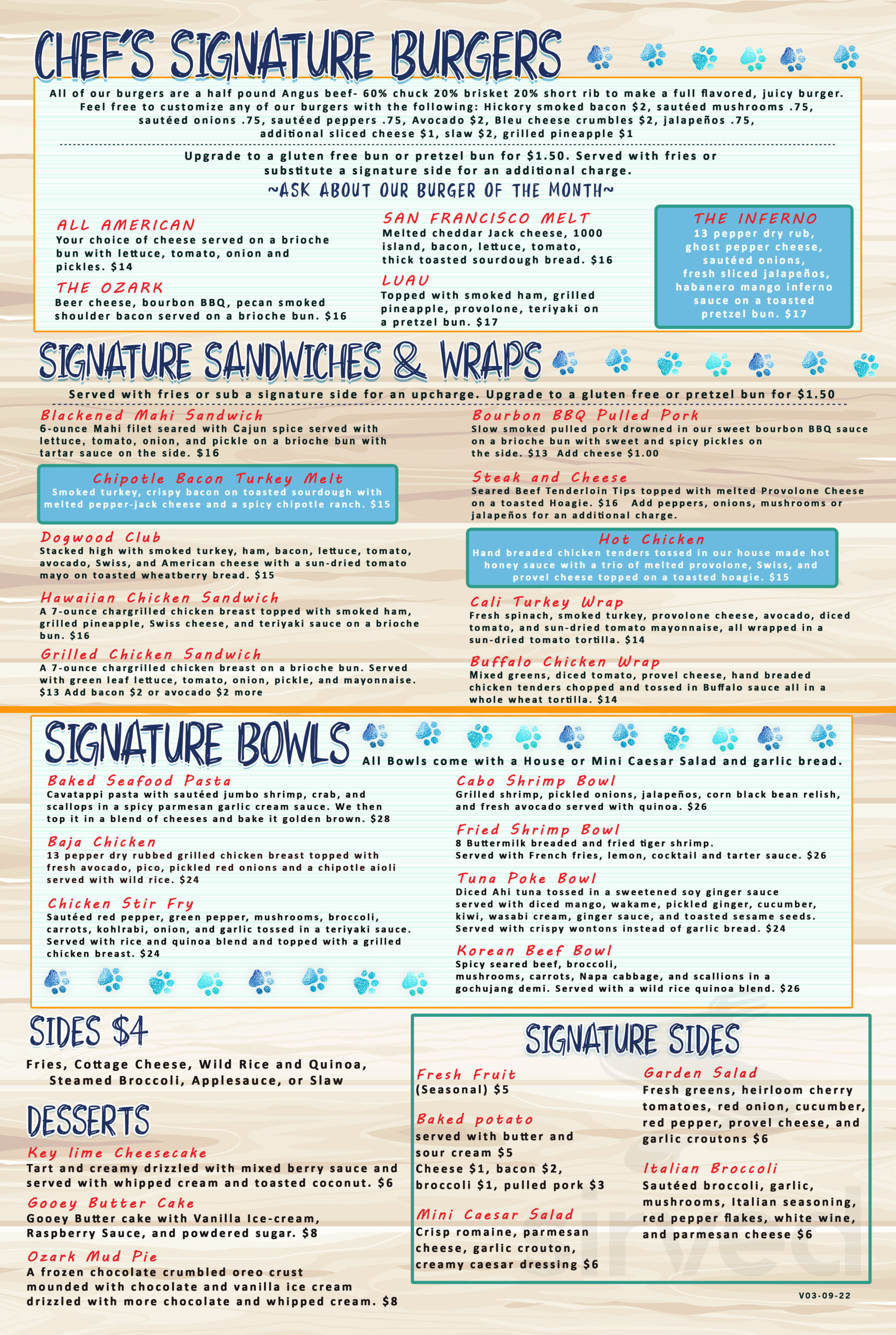Dog Days Bar and Grill menu in Osage Beach, Missouri, USA